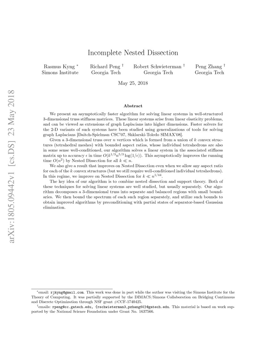Incomplete Nested Dissection | DeepAI