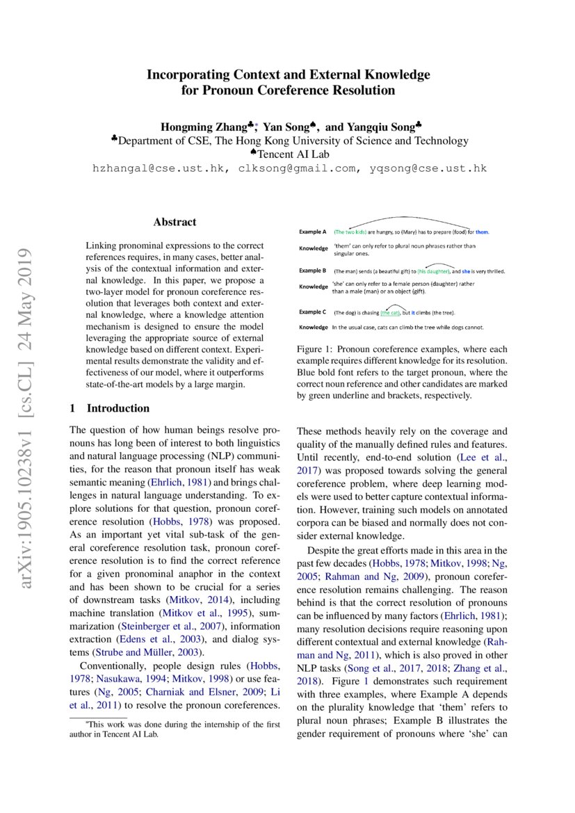 Incorporating Context And External Knowledge For Pronoun Coreference Resolution Deepai
