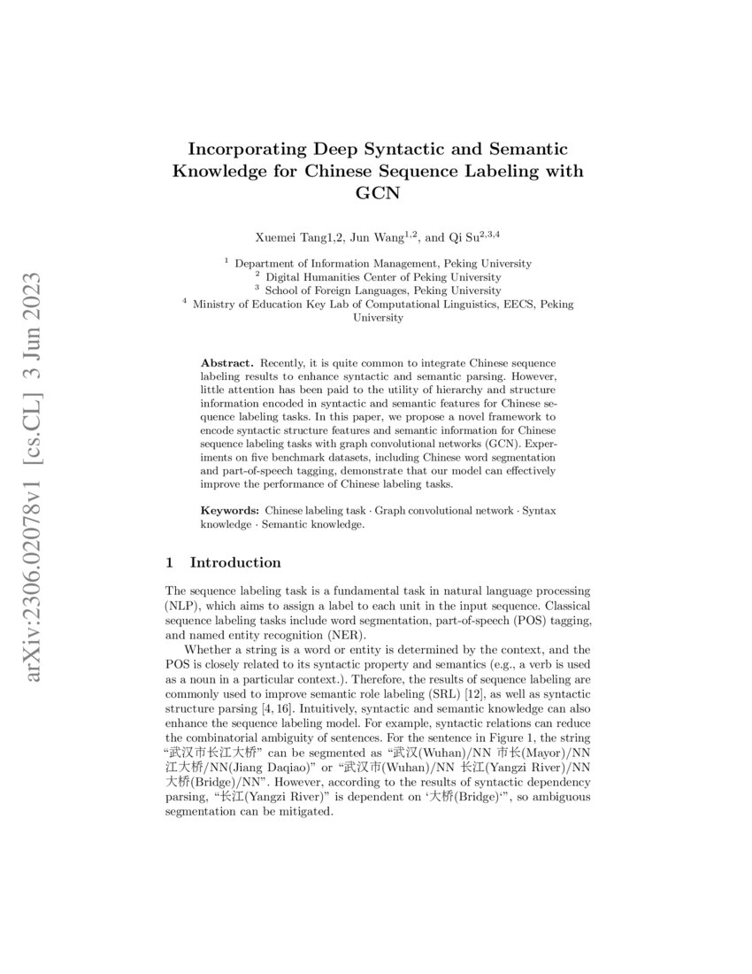 Incorporating Deep Syntactic and Semantic Knowledge for Chinese Sequence Labeling with GCN | DeepAI