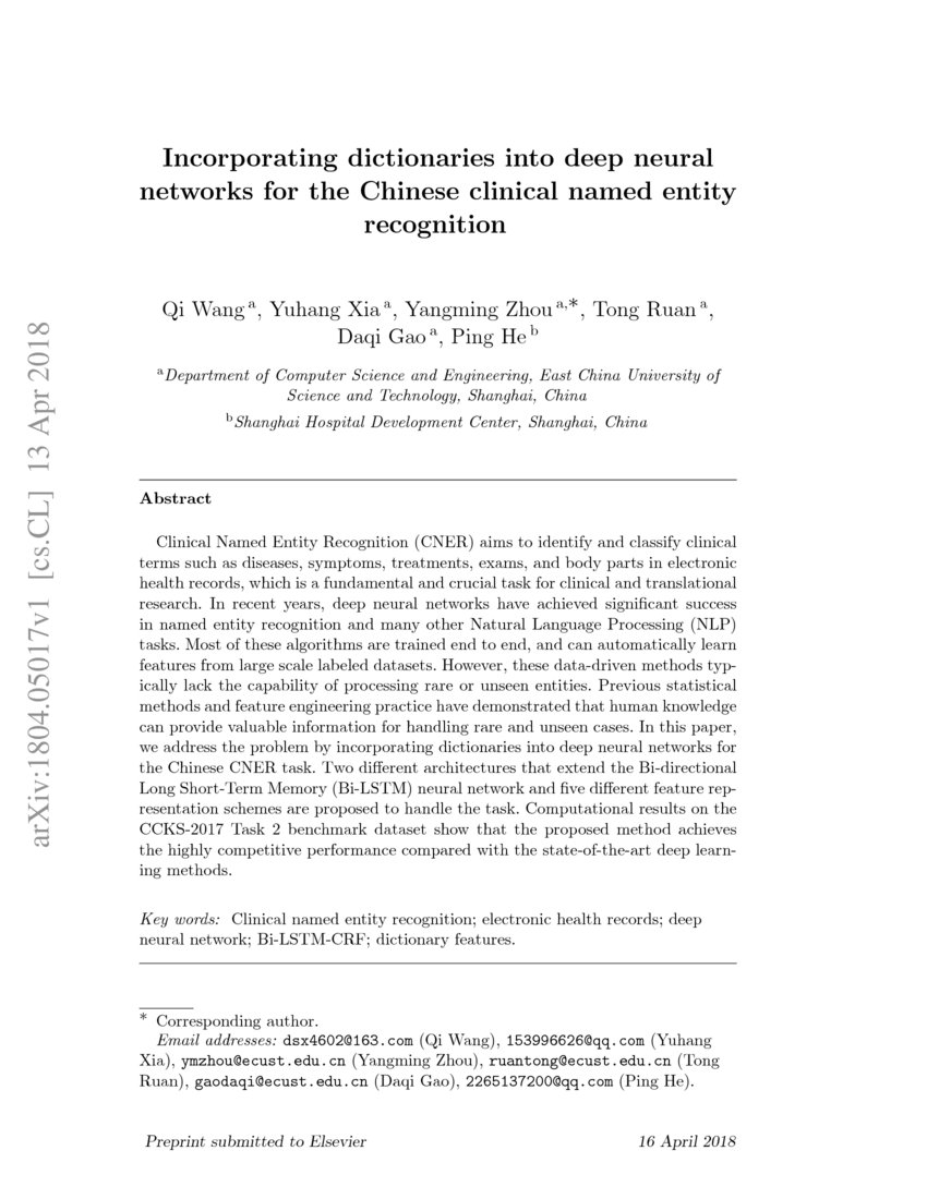 Incorporating Dictionaries Into Deep Neural Networks For The Chinese Clinical Named Entity