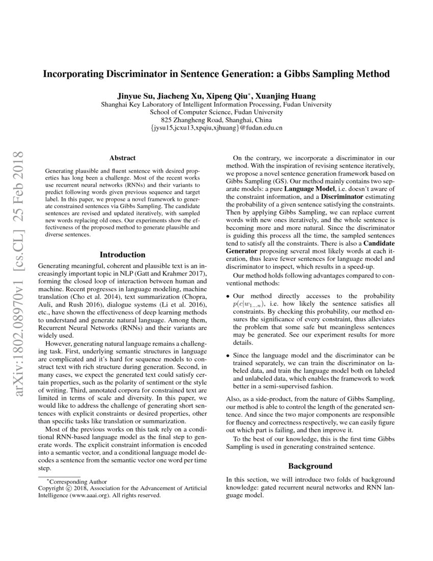 Incorporating Discriminator in Sentence Generation: a Gibbs Sampling Method | DeepAI