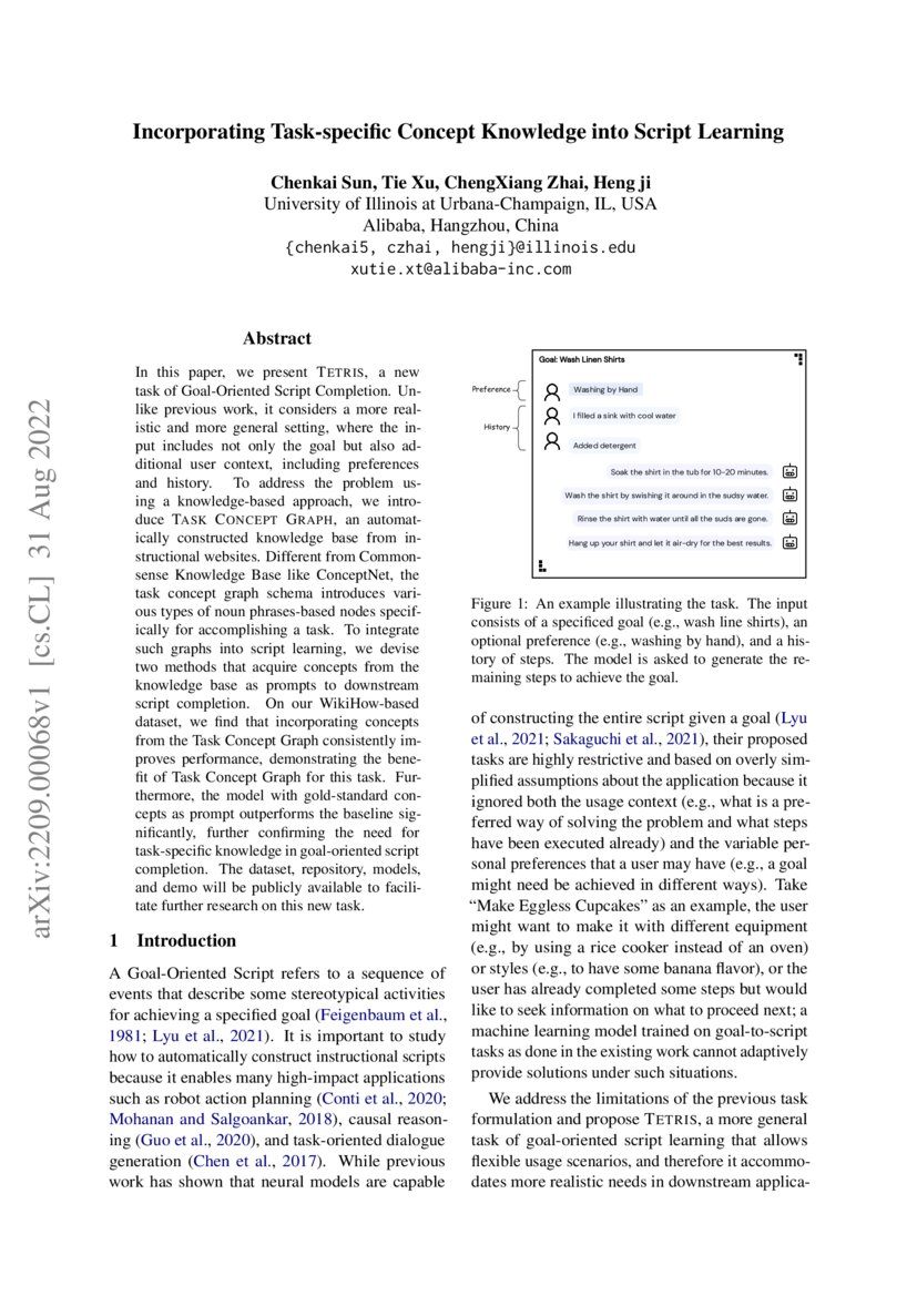 Incorporating Task Specific Concept Knowledge Into Script Learning Deepai
