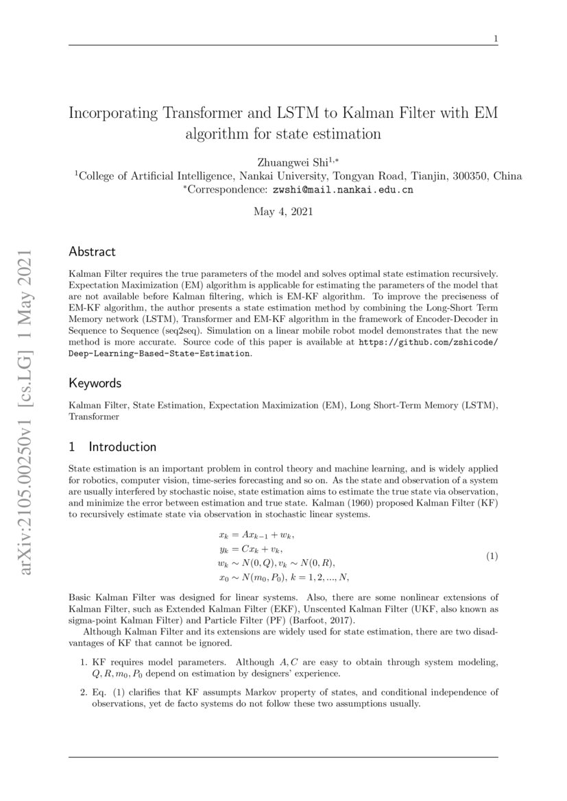 Incorporating Transformer And Lstm To Kalman Filter With Em Algorithm For State Estimation Deepai