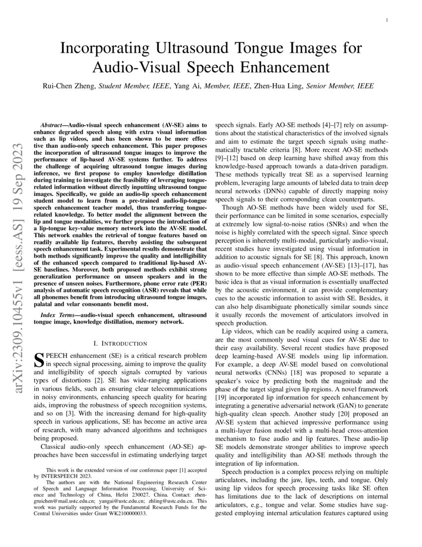 Incorporating Ultrasound Tongue Images for Audio-Visual Speech Enhancement | DeepAI