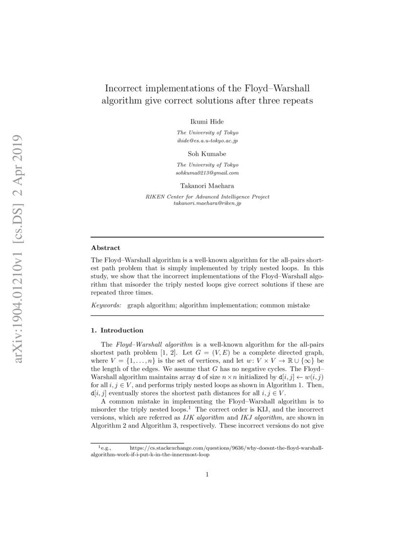 Incorrect Implementations Of The Floyd Warshall Algorithm Give Correct Solutions After Three