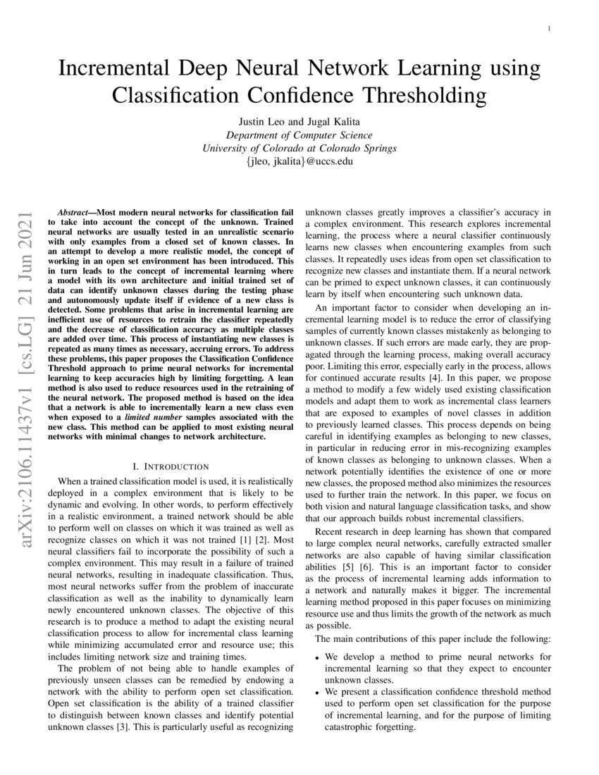 Incremental Deep Neural Network Learning Using Classification Confidence Thresholding Deepai