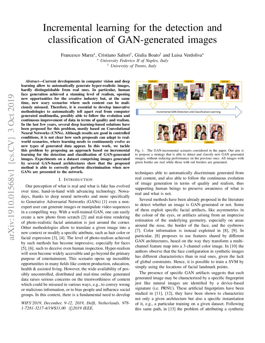 Incremental Learning For The Detection And Classification Of Gan Generated Images Deepai