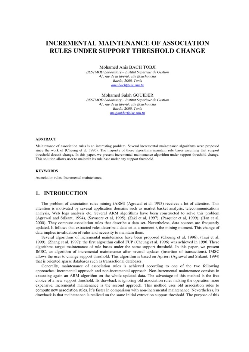 Incremental Maintenance Of Association Rules Under Support Threshold ...