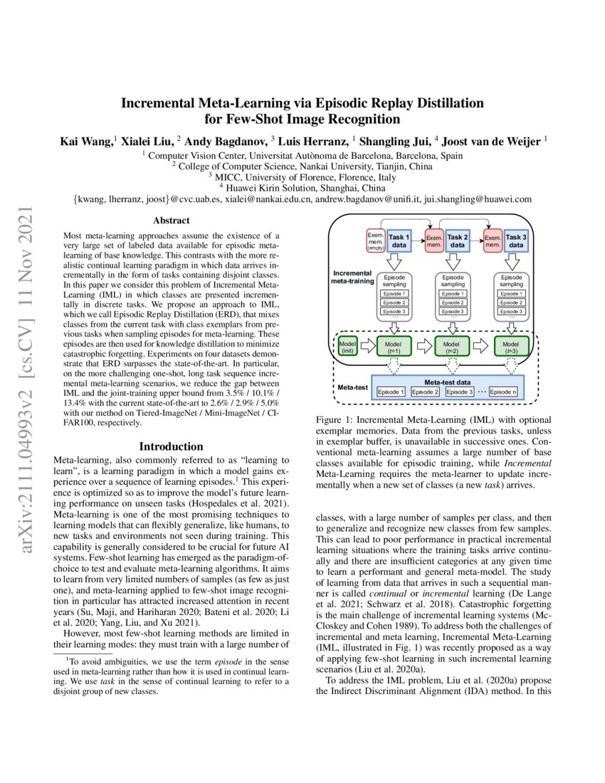 Incremental Meta-Learning via Episodic Replay Distillation for Few-Shot Image Recognition | DeepAI