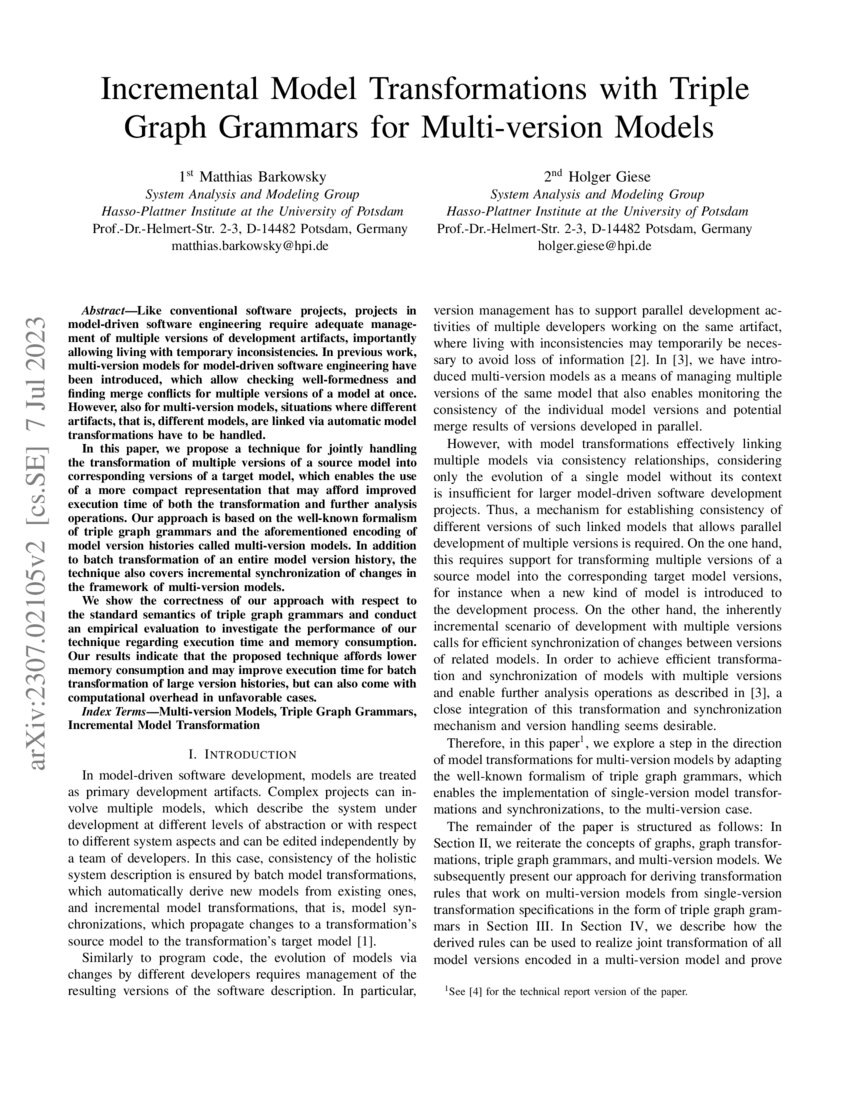 Incremental Model Transformations with Triple Graph Grammars for Multi-version Models | DeepAI