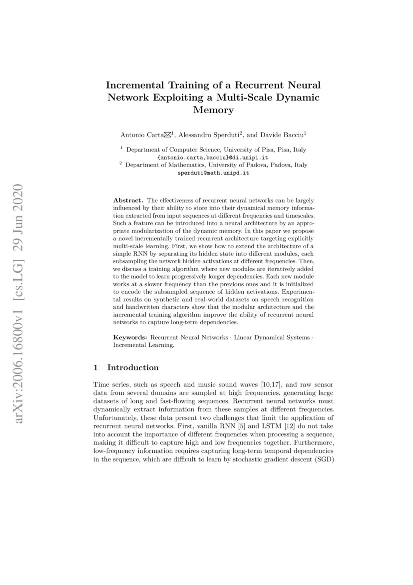 Incremental Training Of A Recurrent Neural Network Exploiting A Multi