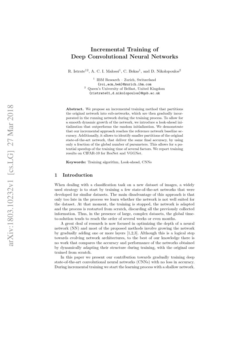 Incremental Training of Deep Convolutional Neural Networks | DeepAI