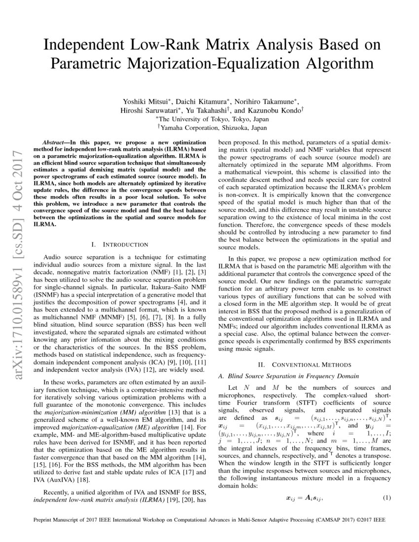 Independent Low-Rank Matrix Analysis Based on Parametric Majorization ... Independent Low-Rank Matrix Analysis Based on Parametric Majorization ...
