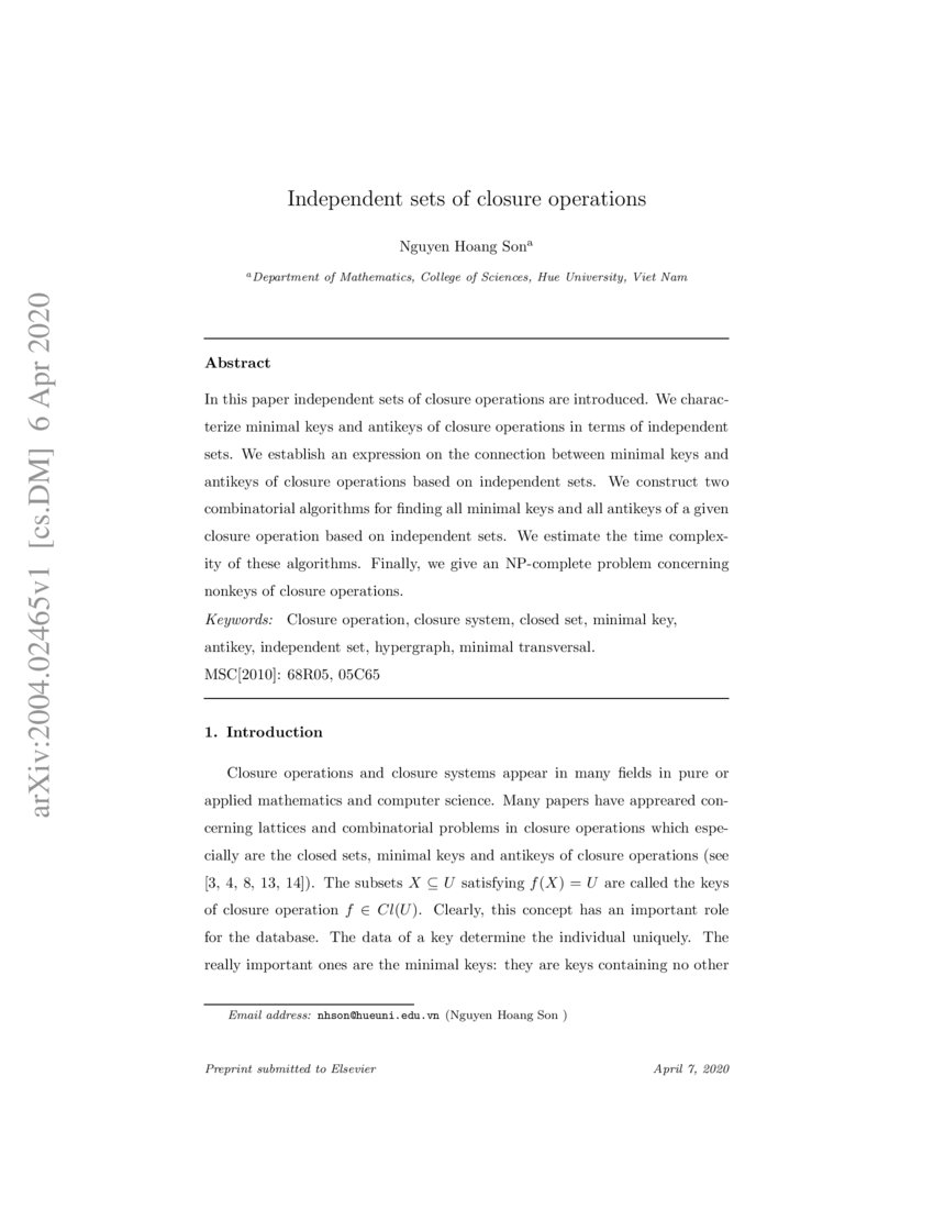 Independent sets of closure operations | DeepAI