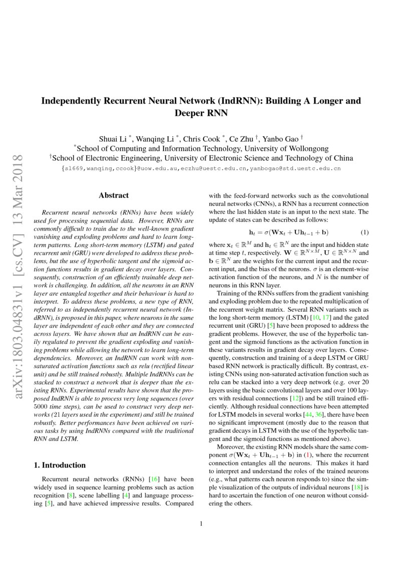 Independently Recurrent Neural Network Indrnn Building A Longer And