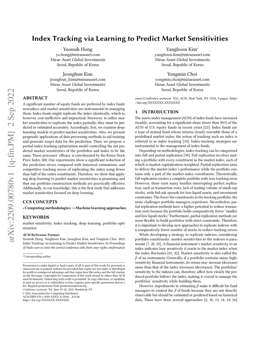 Index Tracking via Learning to Predict Market Sensitivities | DeepAI