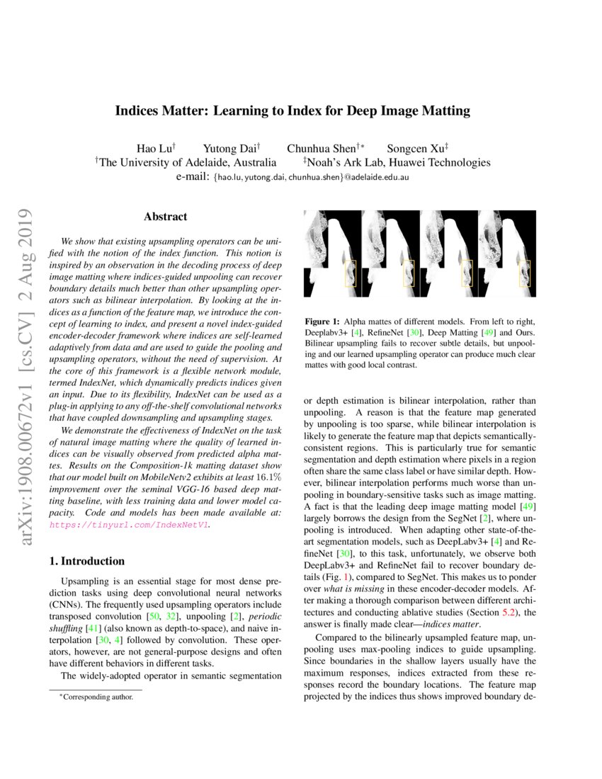 Indices Matter: Learning to Index for Deep Image Matting | DeepAI