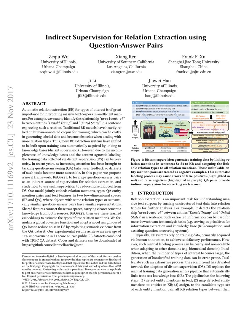 Indirect Supervision For Relation Extraction Using Question Answer
