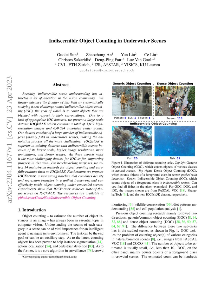 Indiscernible Object Counting in Underwater Scenes | DeepAI