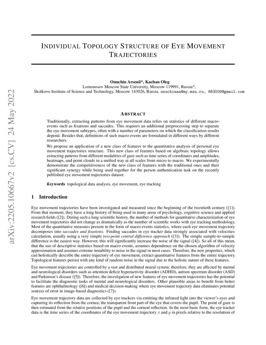Individual Topology Structure of Eye Movement Trajectories | DeepAI