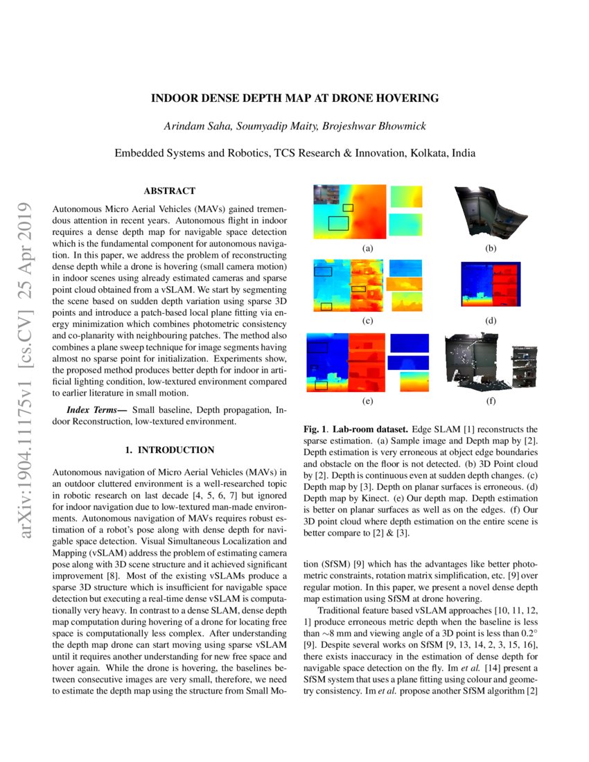 Indoor dense depth map at drone hovering | DeepAI