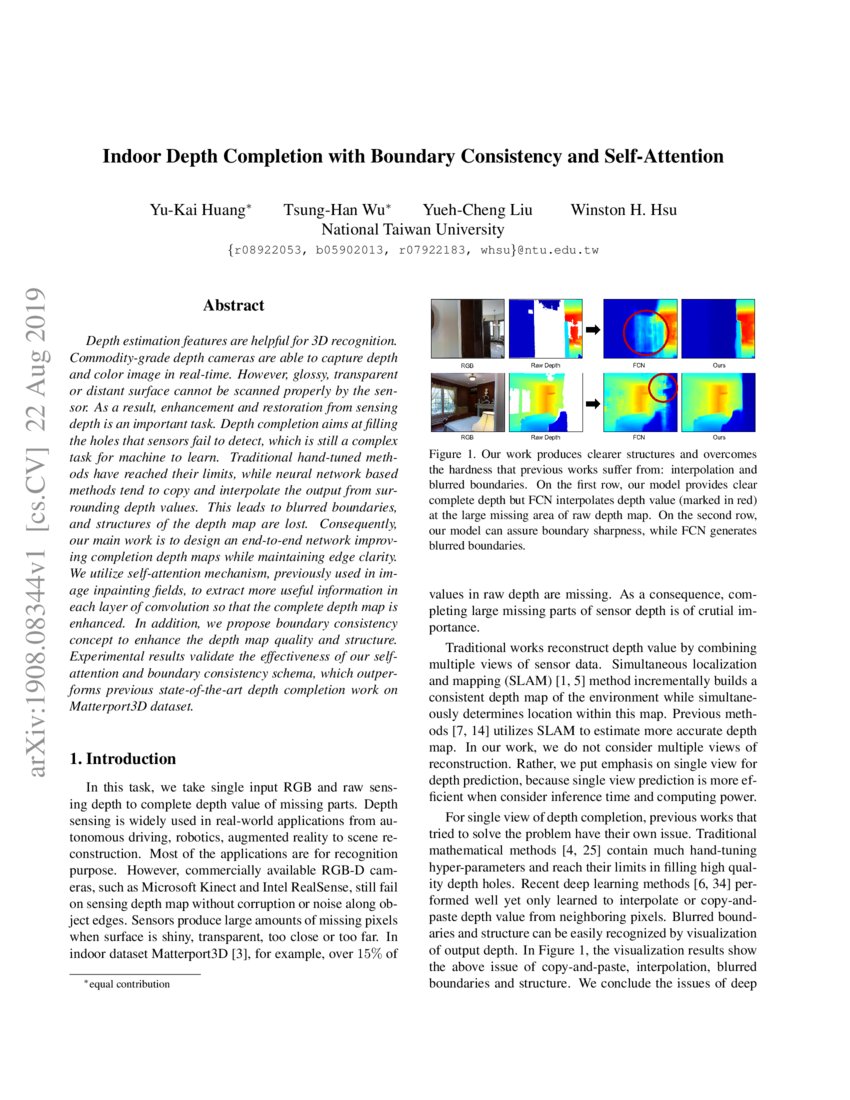 Indoor Depth Completion with Boundary Consistency and Self-Attention | DeepAI