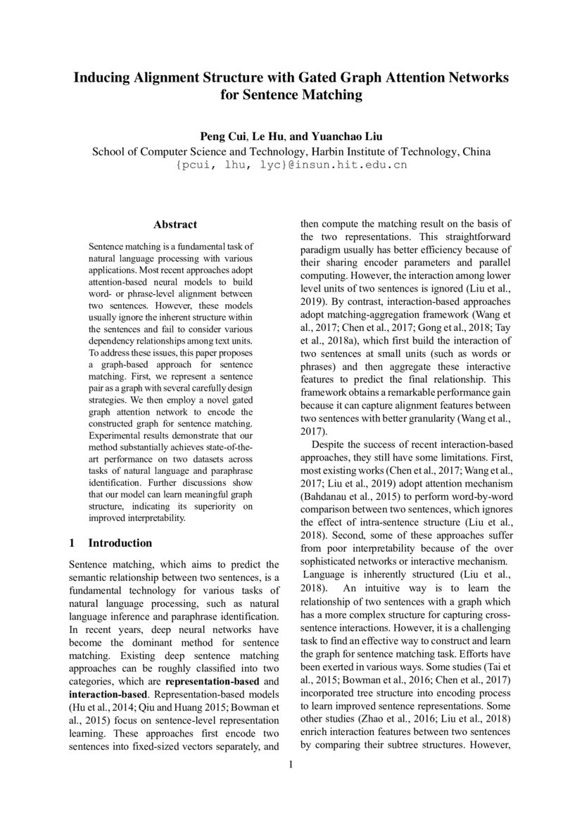 Inducing Alignment Structure with Gated Graph Attention Networks for Sentence Matching | DeepAI