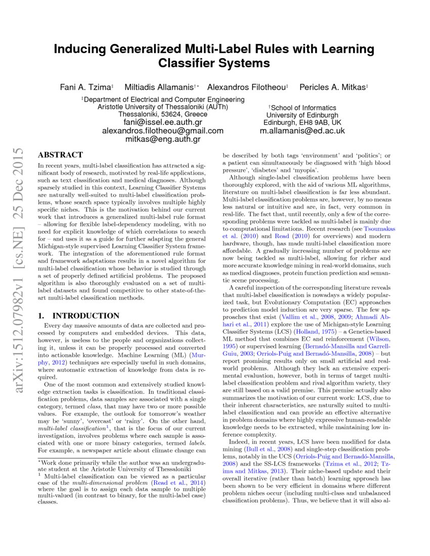 Inducing Generalized Multi-Label Rules with Learning Classifier Systems | DeepAI
