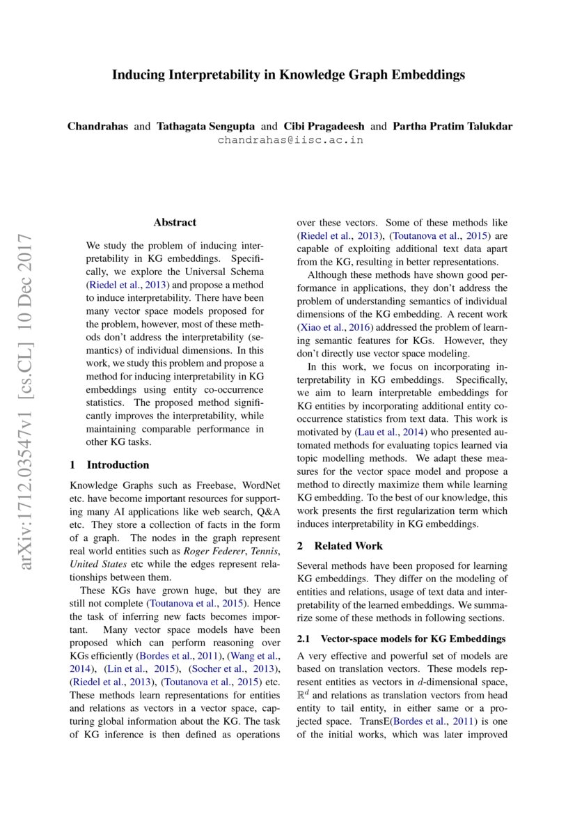 Inducing Interpretability in Knowledge Graph Embeddings | DeepAI