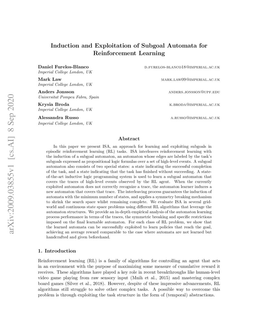 Induction and Exploitation of Subgoal Automata for Reinforcement Learning | DeepAI