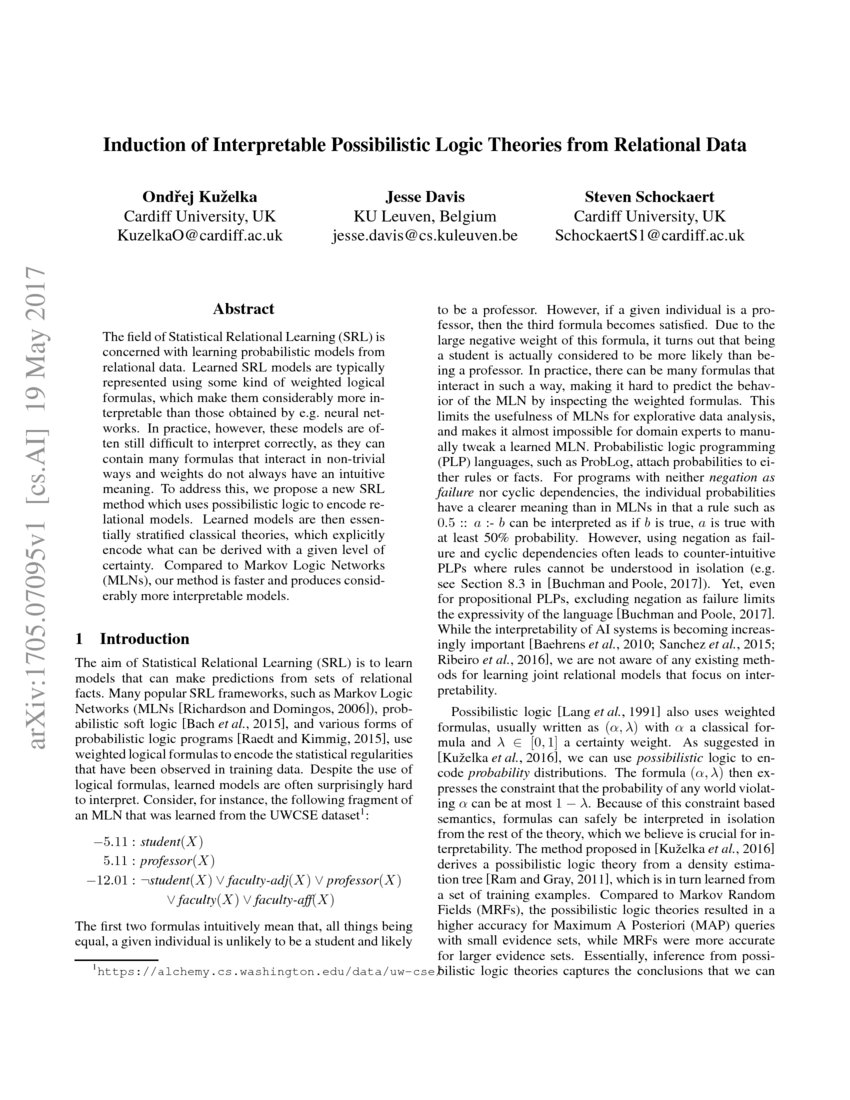 Induction Of Interpretable Possibilistic Logic Theories From Relational Data Deepai
