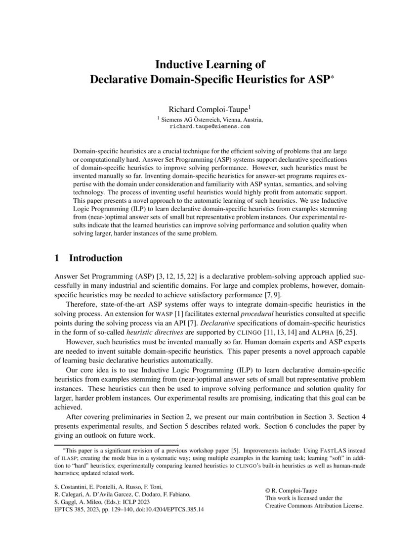 Inductive Learning Of Declarative Domain Specific Heuristics For Asp Deepai