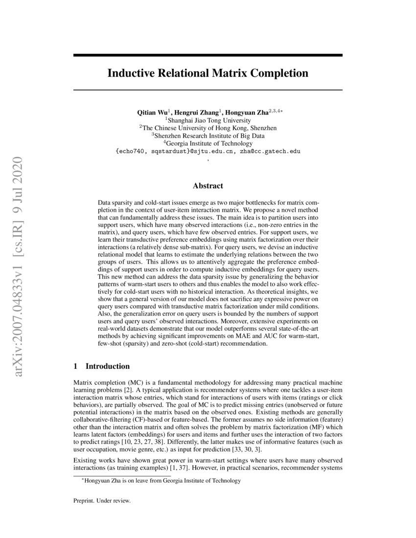 Inductive Relational Matrix Completion | DeepAI