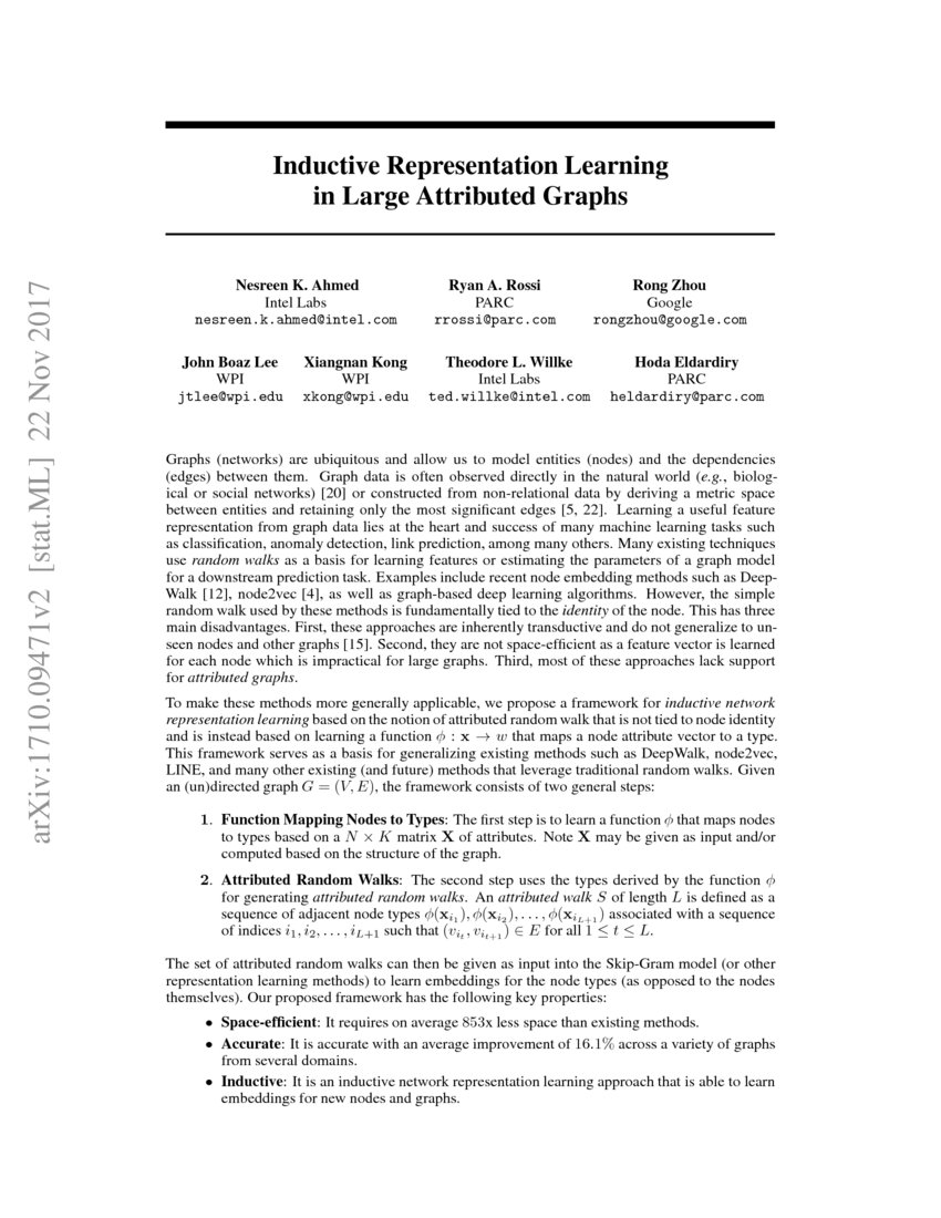 Inductive Representation Learning In Large Attributed Graphs Deepai