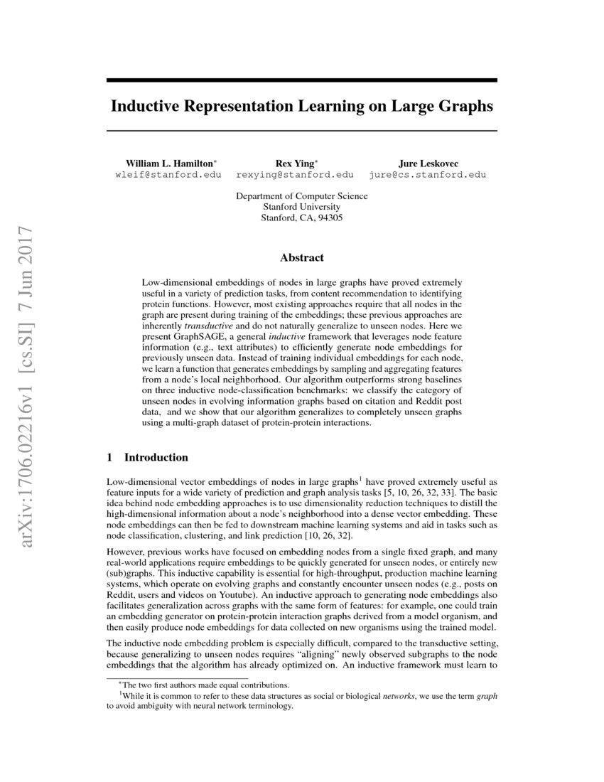 Inductive Representation Learning On Large Graphs Deepai