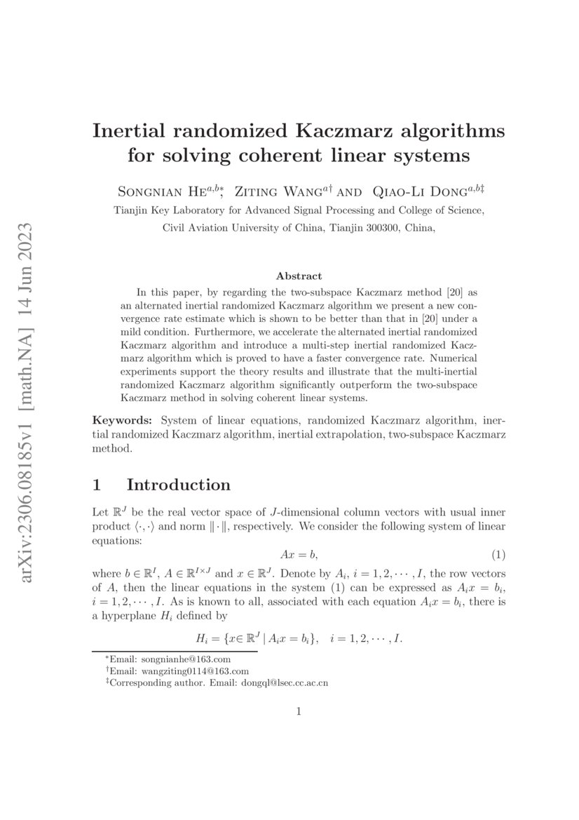 Inertial Randomized Kaczmarz Algorithms For Solving Coherent Linear Systems Deepai