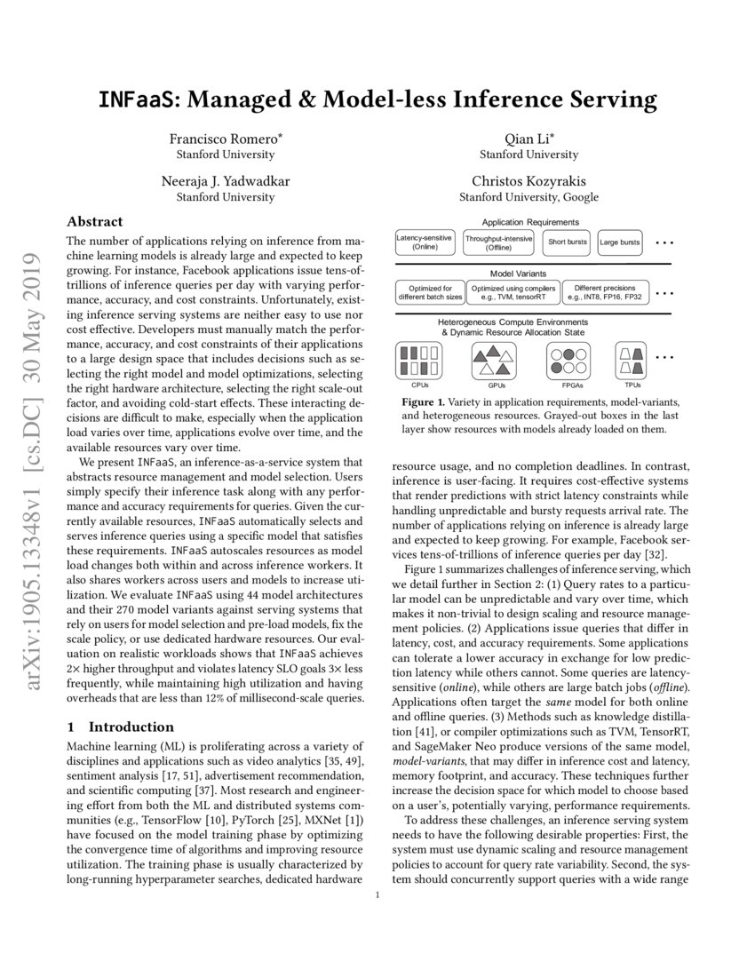 INFaaS: Managed & Model-less Inference Serving | DeepAI