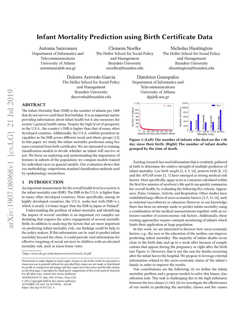Infant Mortality Prediction Using Birth Certificate Data Deepai