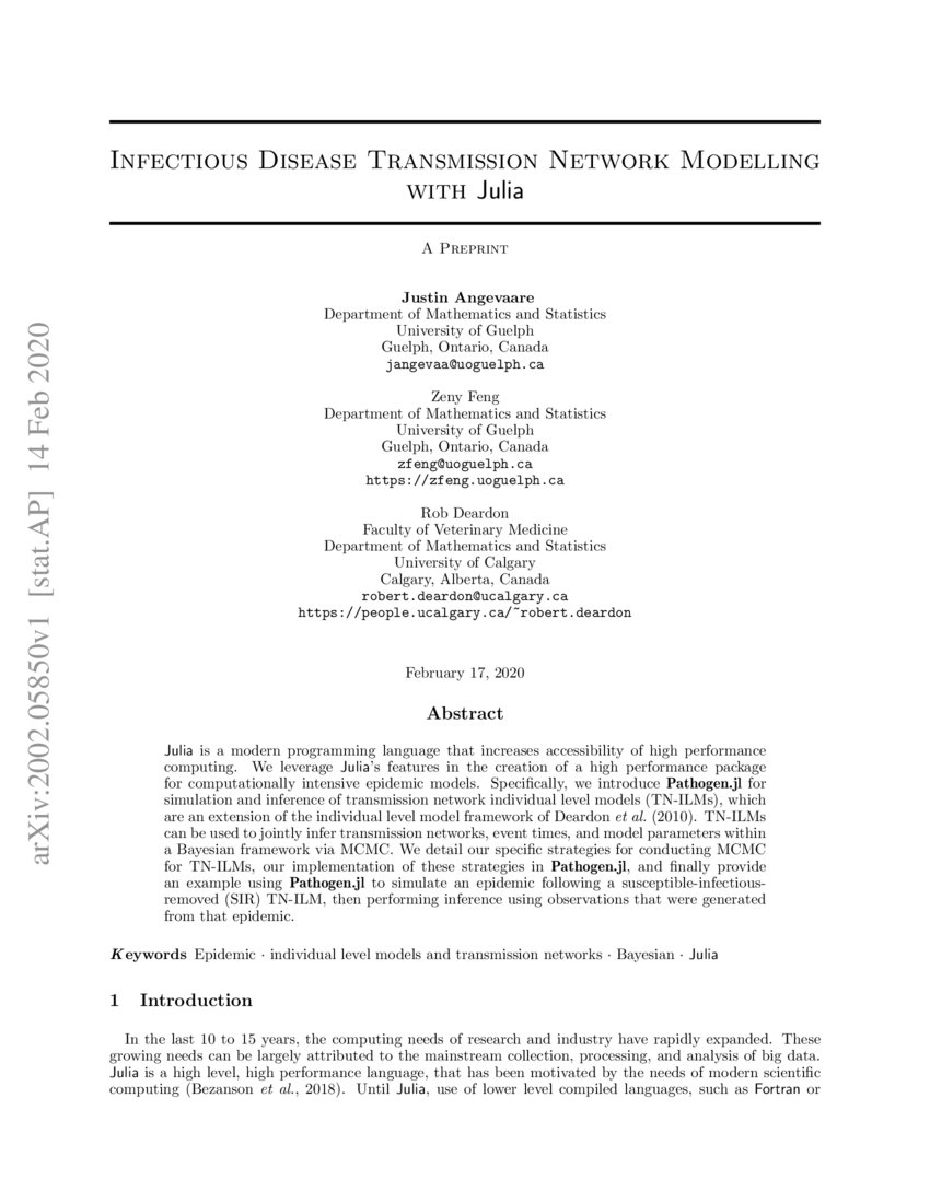 Infectious Disease Transmission Network Modelling with Julia | DeepAI