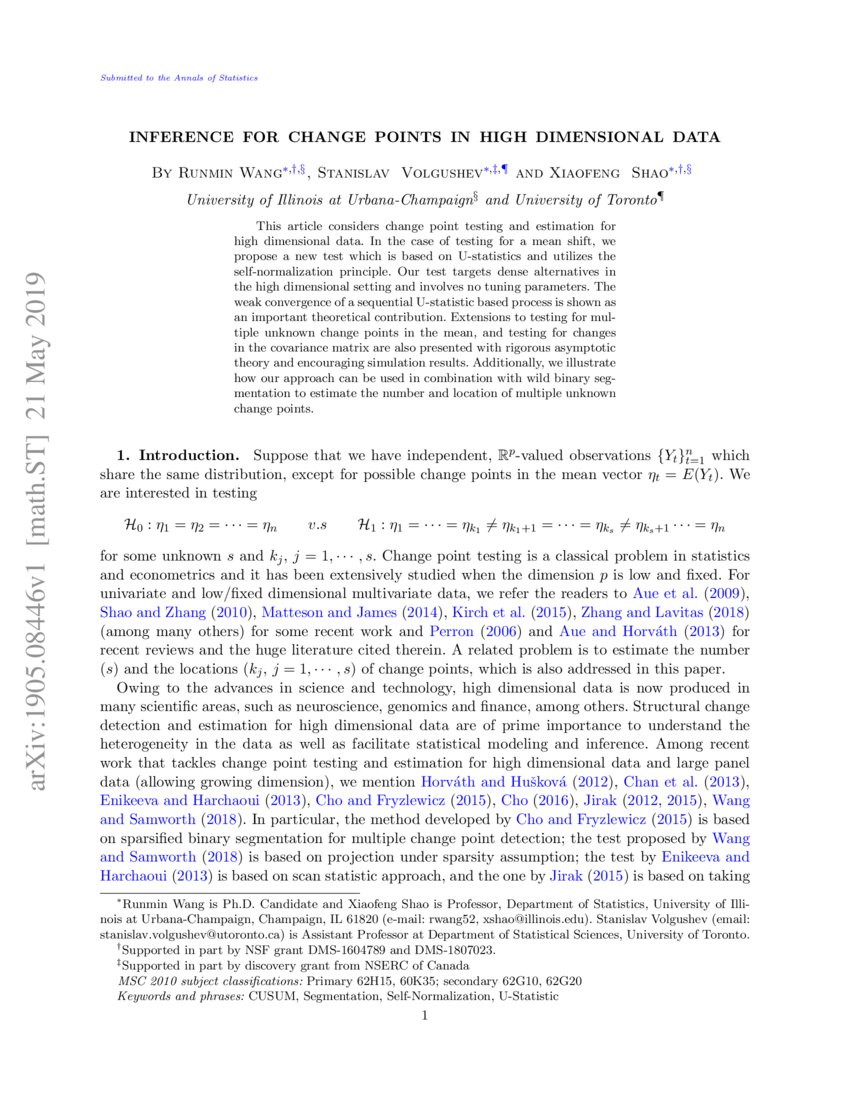 Inference for Change Points in High Dimensional Data | DeepAI