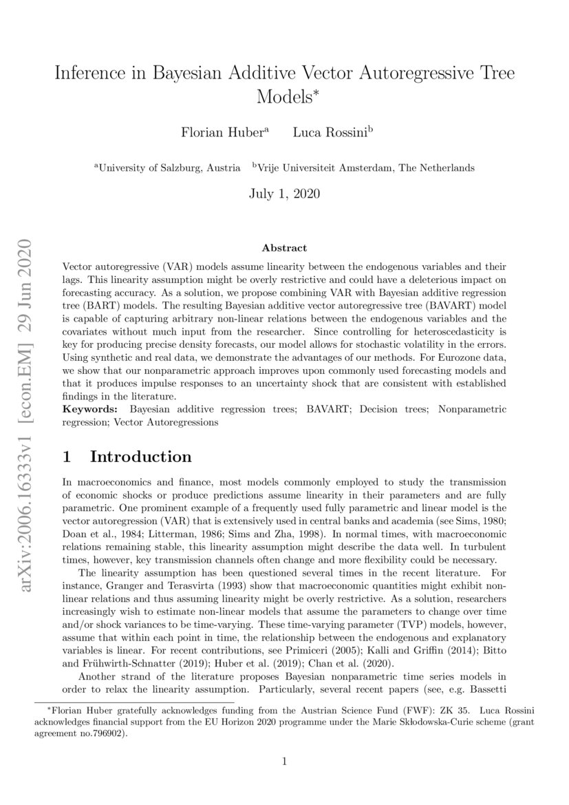 Inference In Bayesian Additive Vector Autoregressive Tree Models Deepai 