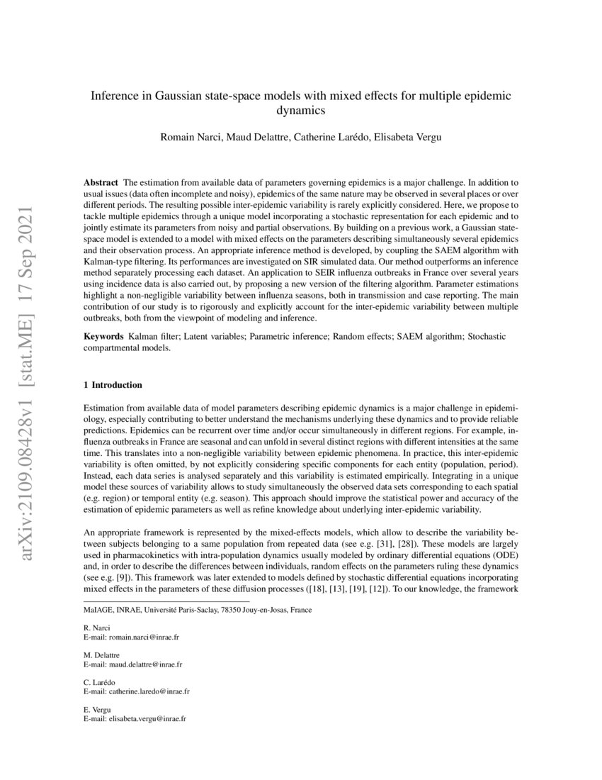 Inference In Gaussian State Space Models With Mixed Effects For