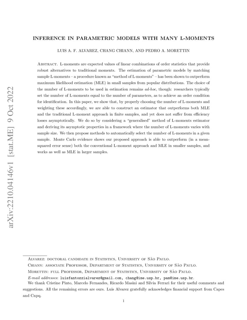 Inference in parametric models with many L-moments | DeepAI