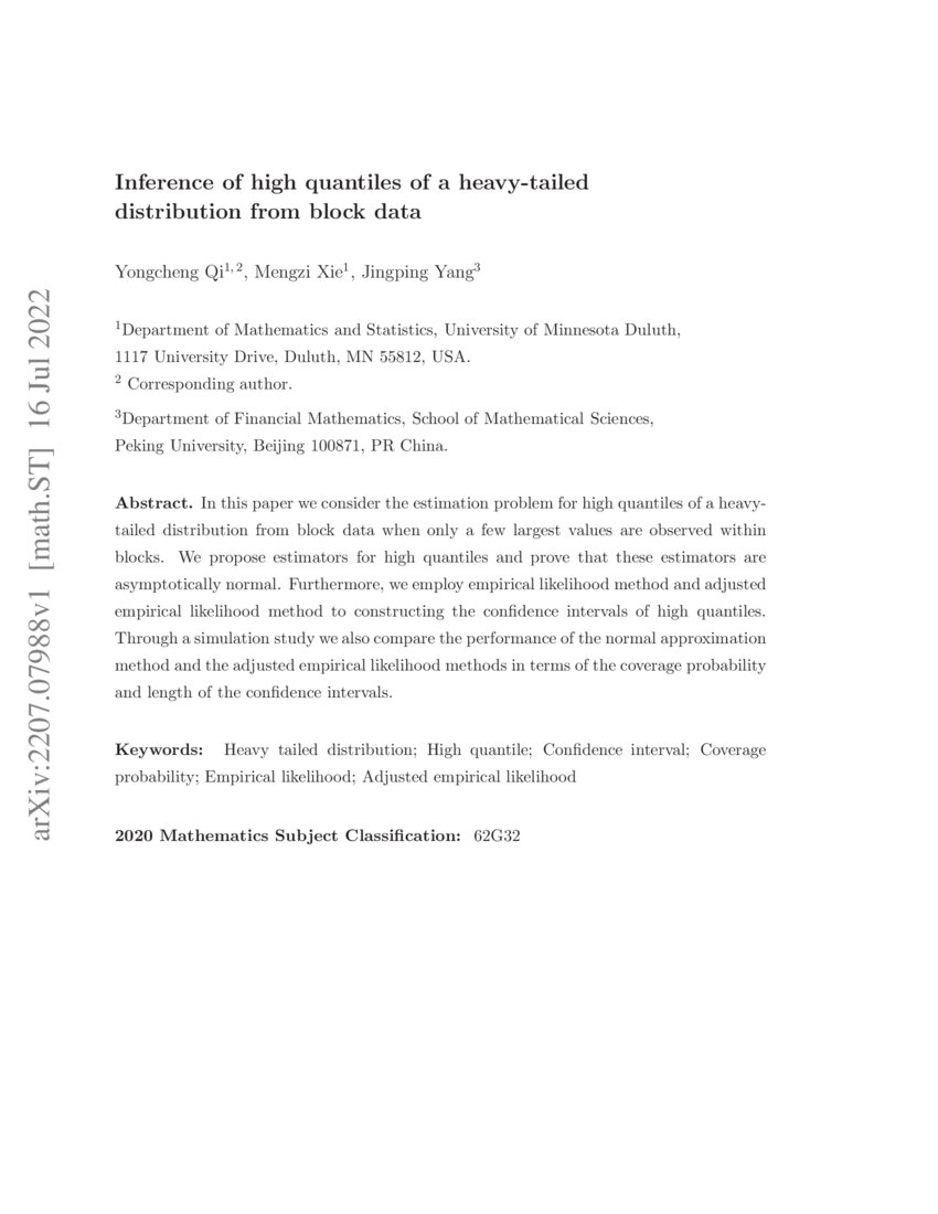 Inference Of High Quantiles Of A Heavy Tailed Distribution From Block Data Deepai