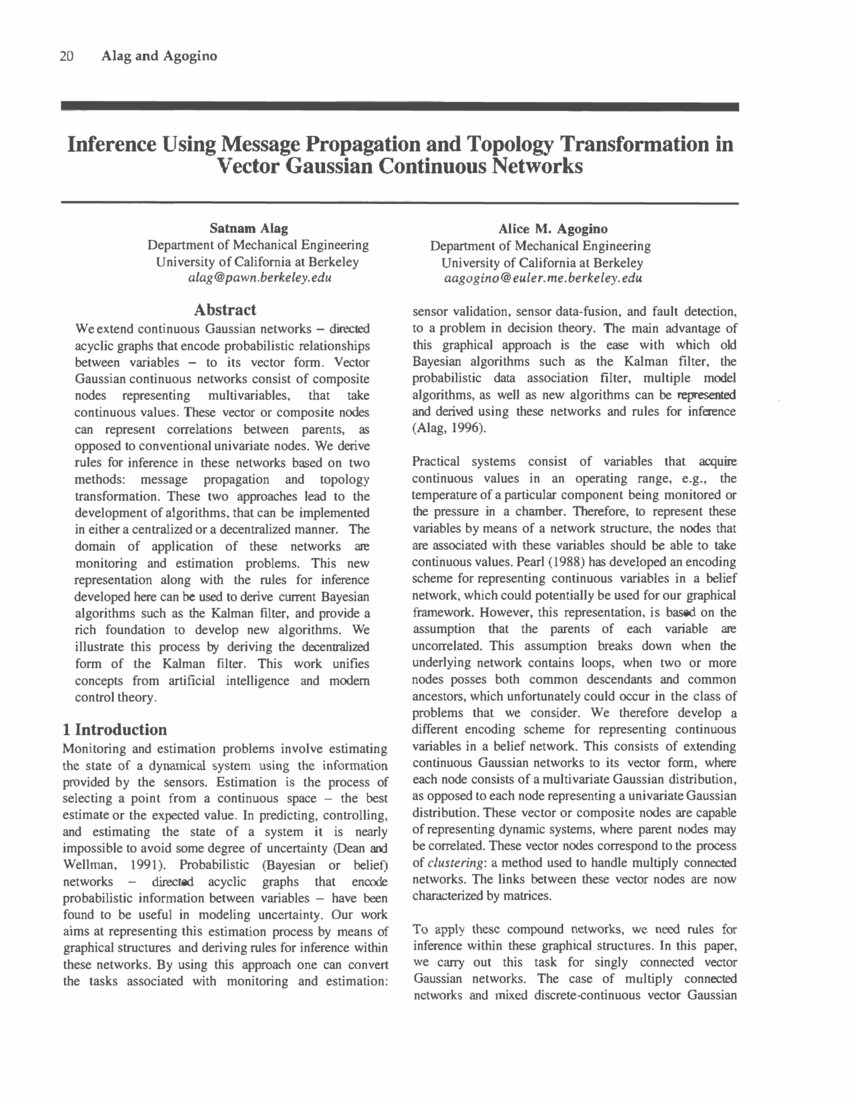 Inference Using Message Propagation And Topology Transformation In Vector Gaussian Continuous