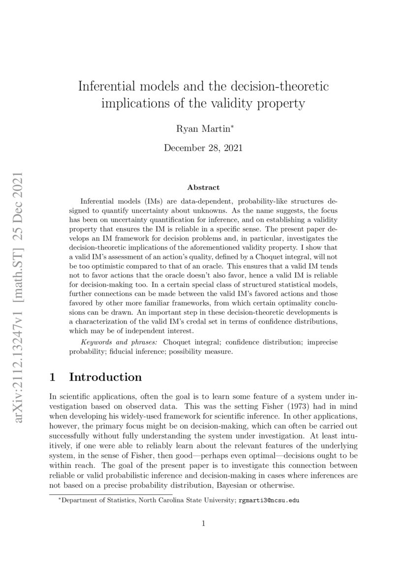 Inferential models and the decision-theoretic implications of the validity property | DeepAI