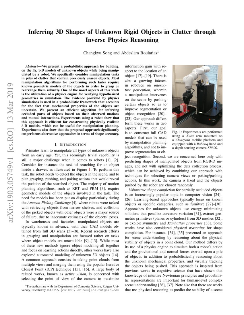 Inferring 3D Shapes of Unknown Rigid Objects in Clutter through Inverse Physics Reasoning | DeepAI