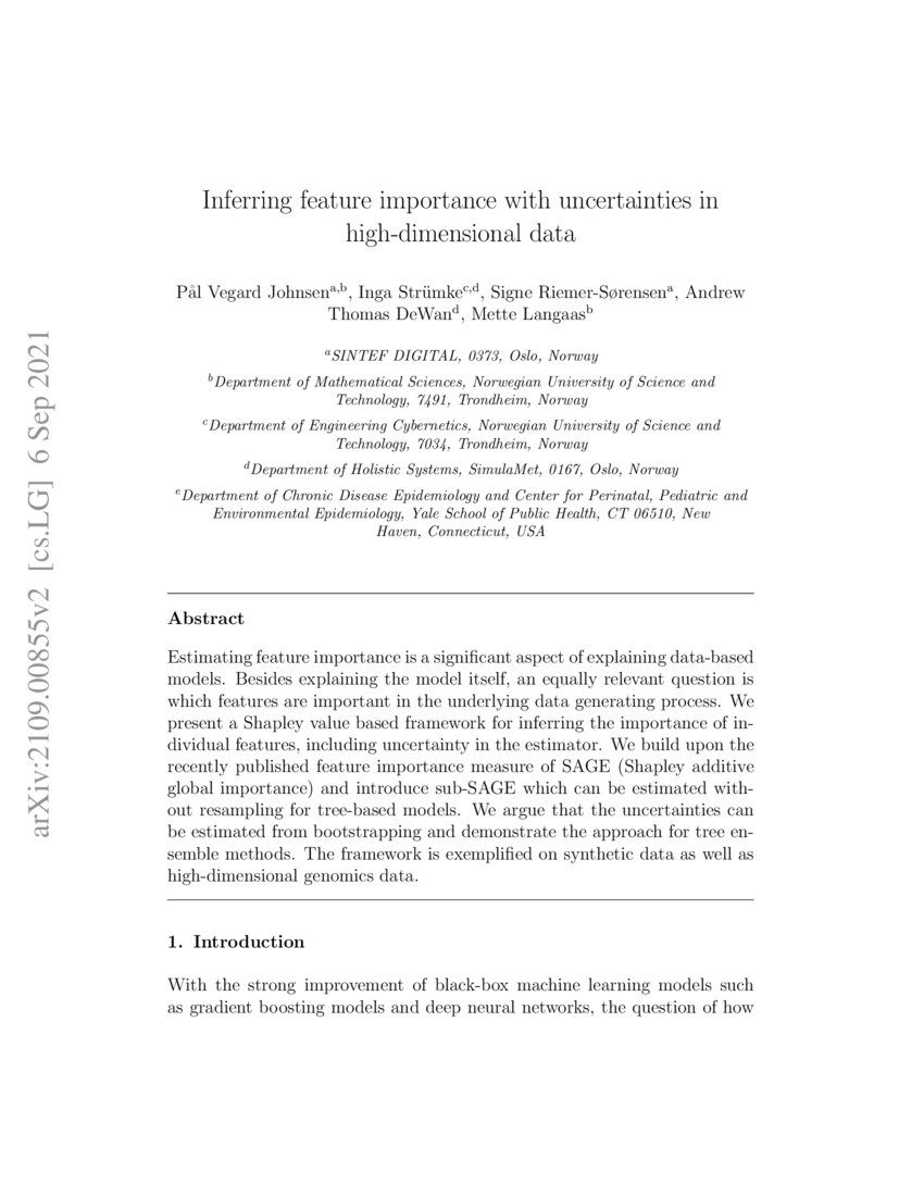 Inferring feature importance with uncertainties in high-dimensional data | DeepAI