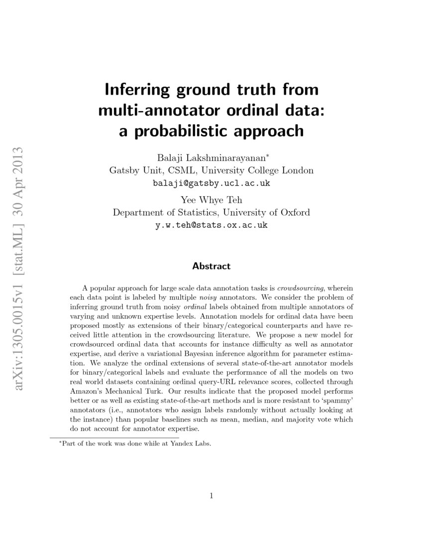 Inferring ground truth from multi-annotator ordinal data: a probabilistic approach | DeepAI