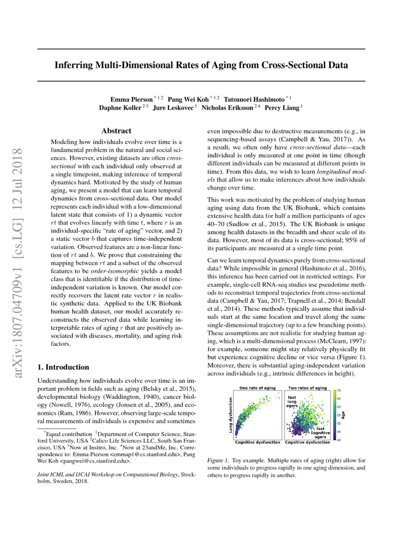 Inferring Multi Dimensional Rates Of Aging From Cross Sectional Data Deepai